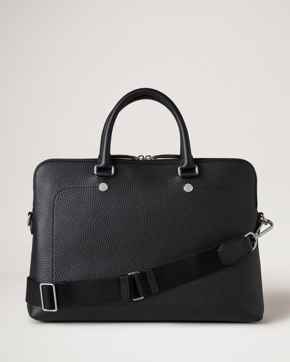 City Slim Briefcase | Black Heavy Grain & Webbing Strap | Men | Mulberry