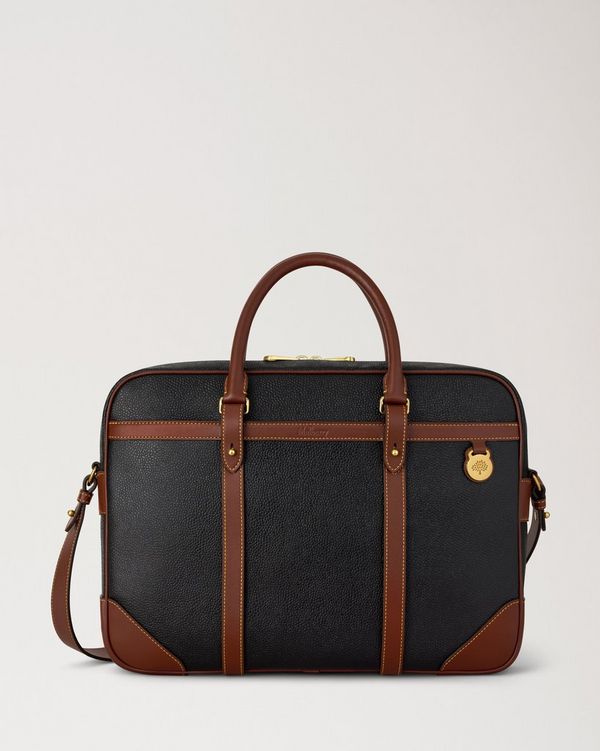 Mulberry | Heritage Briefcase | Black & Cognac Bio-Based Scotchgrain