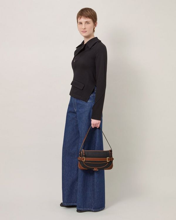 Mulberry | Lennox Shoulder Bag | Black & Cognac Bio-Based Scotchgrain
