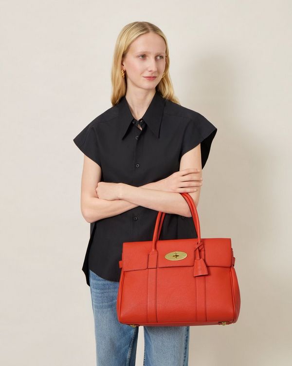Mulberry | Bayswater | Coral Orange Small Classic Grain | Family
