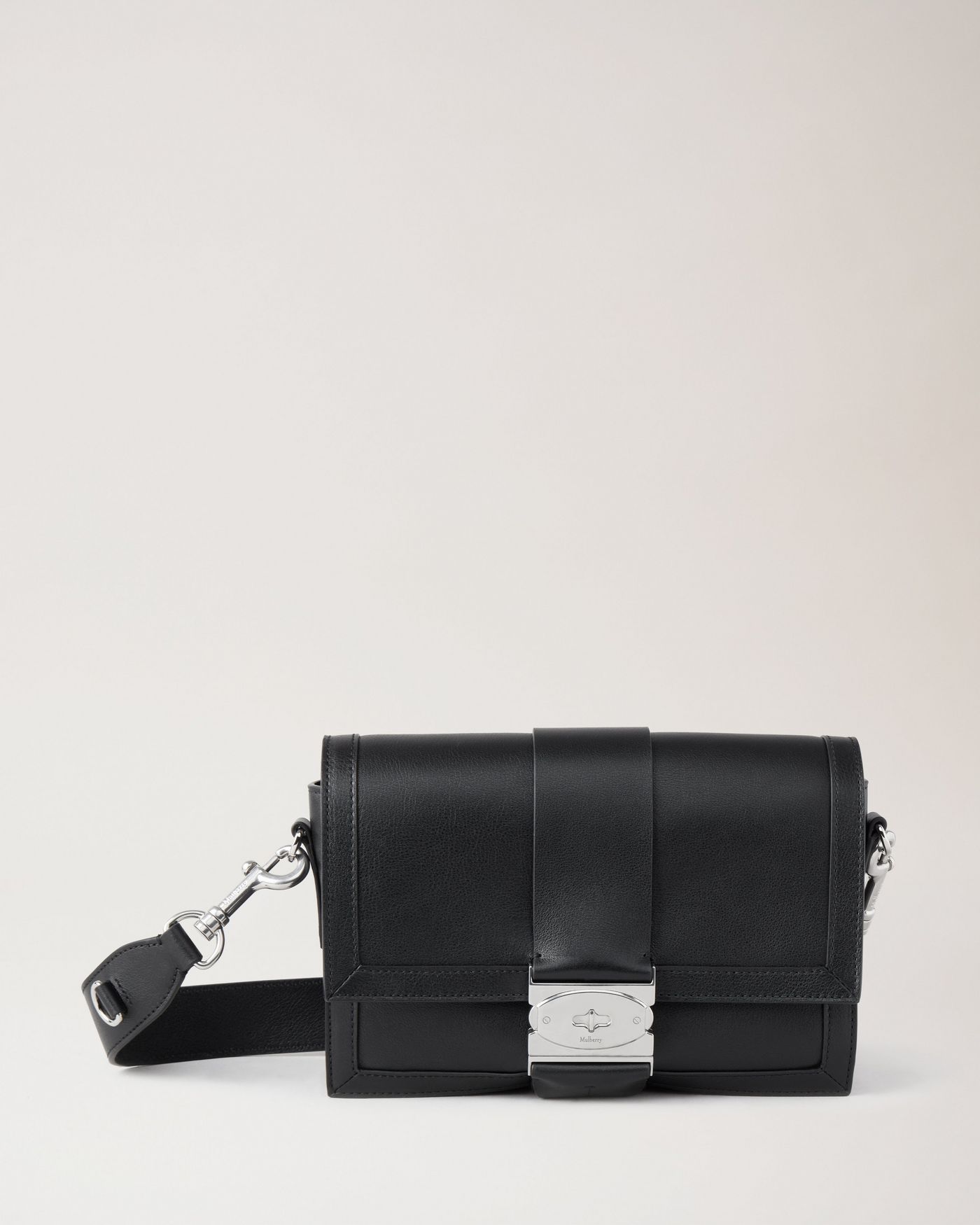 Utility Postman's Buckle Crossbody | Black Silky Calf | Women | Mulberry
