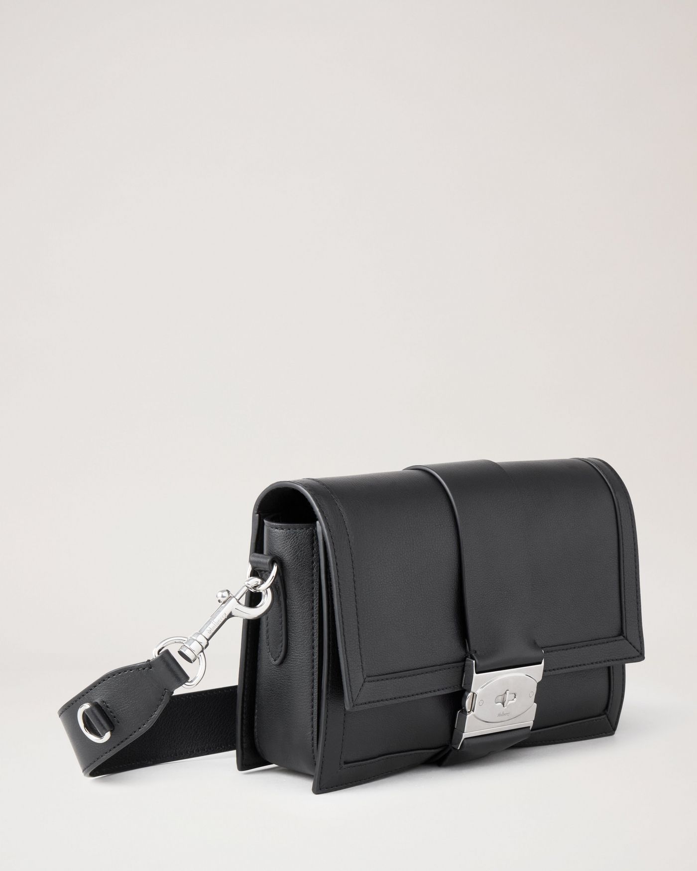 Utility Postman's Buckle Crossbody | Black Silky Calf | Women | Mulberry