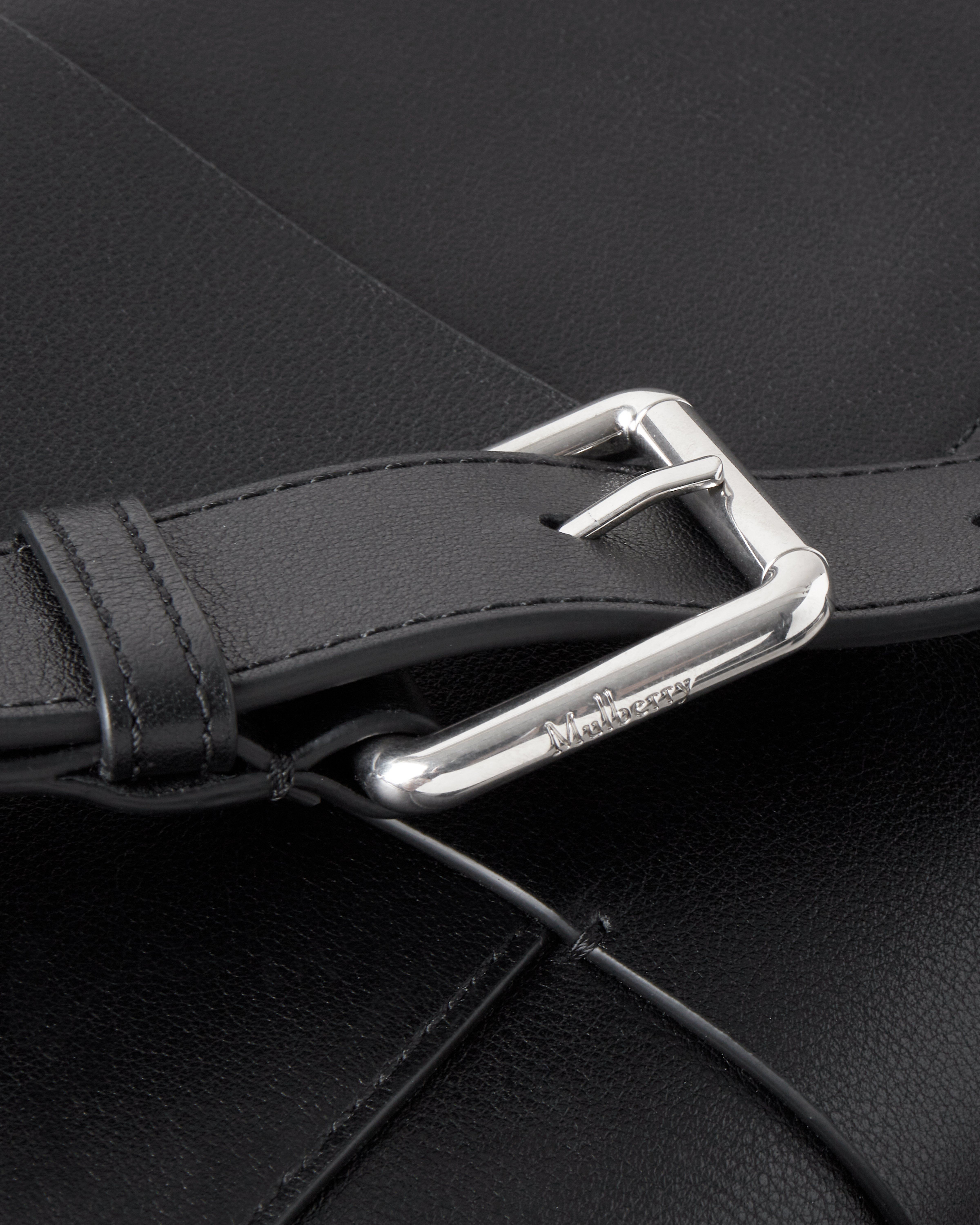 Utility Postman's Buckle Crossbody | Black Silky Calf | Women | Mulberry