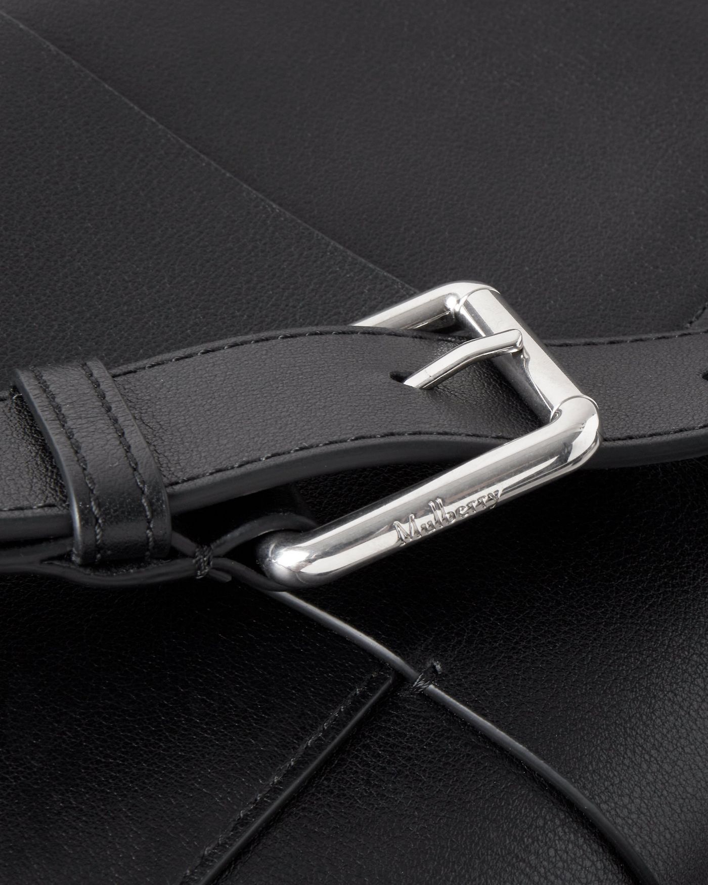 Utility Postman's Buckle Crossbody | Black Silky Calf | Women | Mulberry