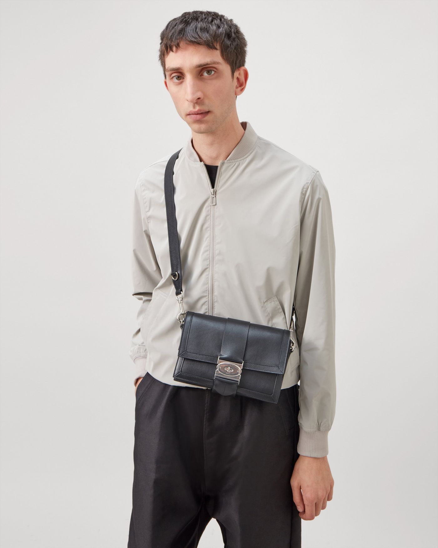 Utility Postman's Buckle Crossbody | Black Silky Calf | Women | Mulberry