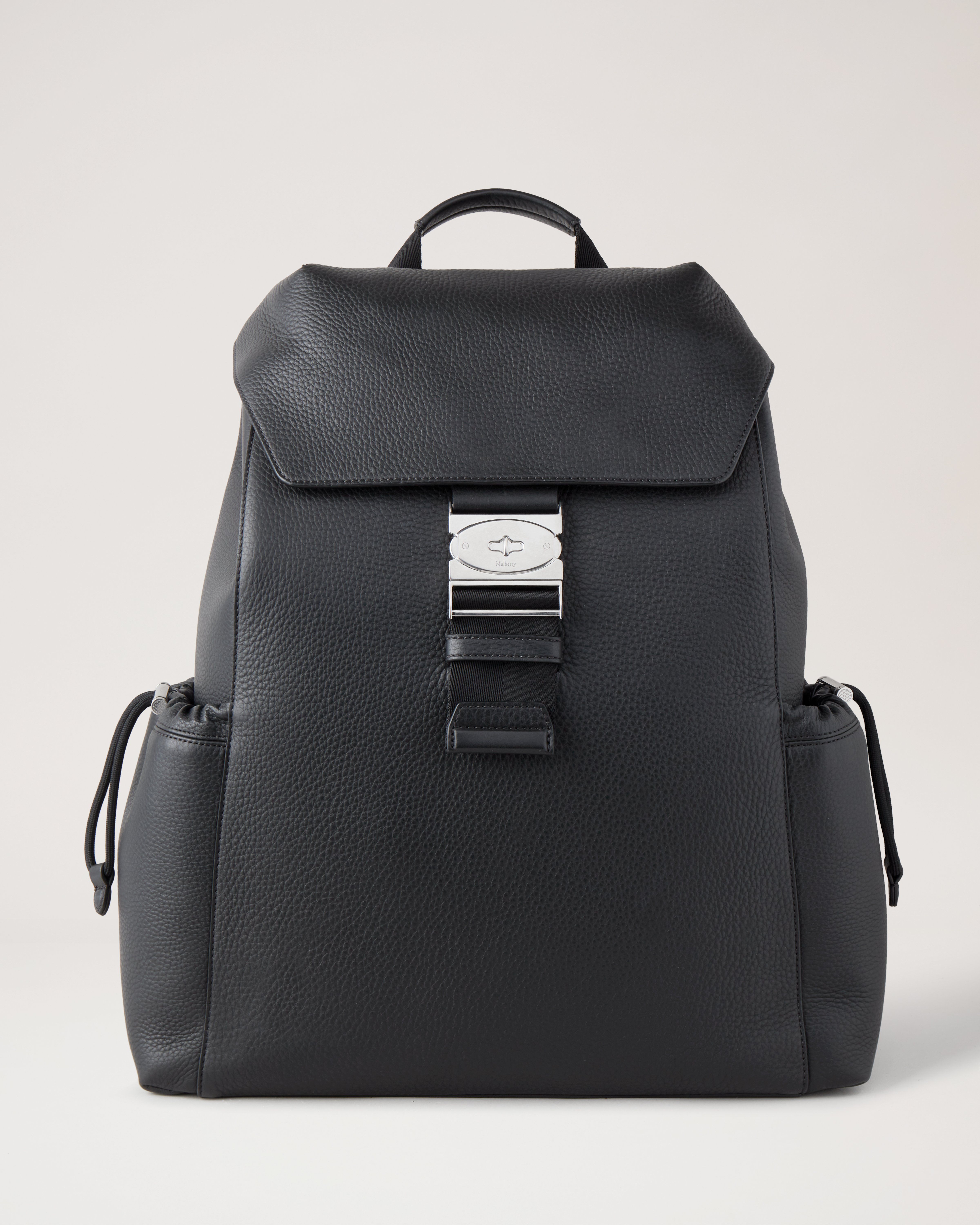 Utility Postman's Buckle Backpack | Black Heavy Grain | Women | Mulberry