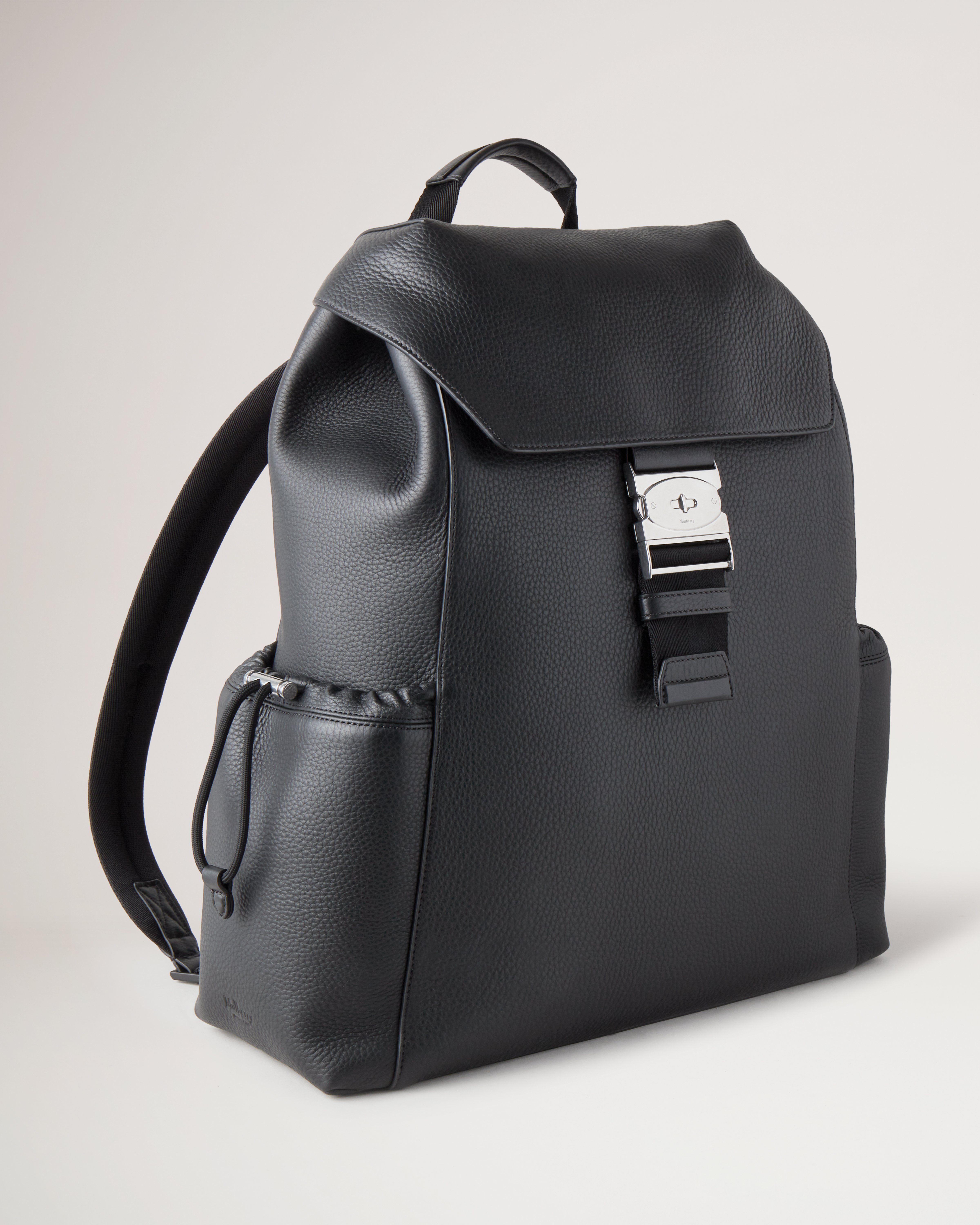 Utility Postman's Buckle Backpack | Black Heavy Grain | Women | Mulberry