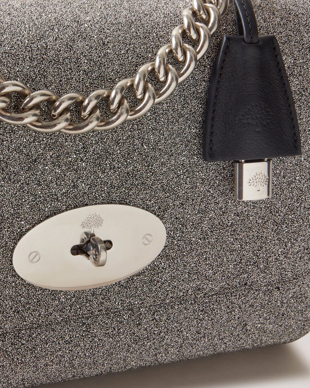 Medium Top Handle Lily | Silver Sparkling Crystal and Silky Calf | Lily ...