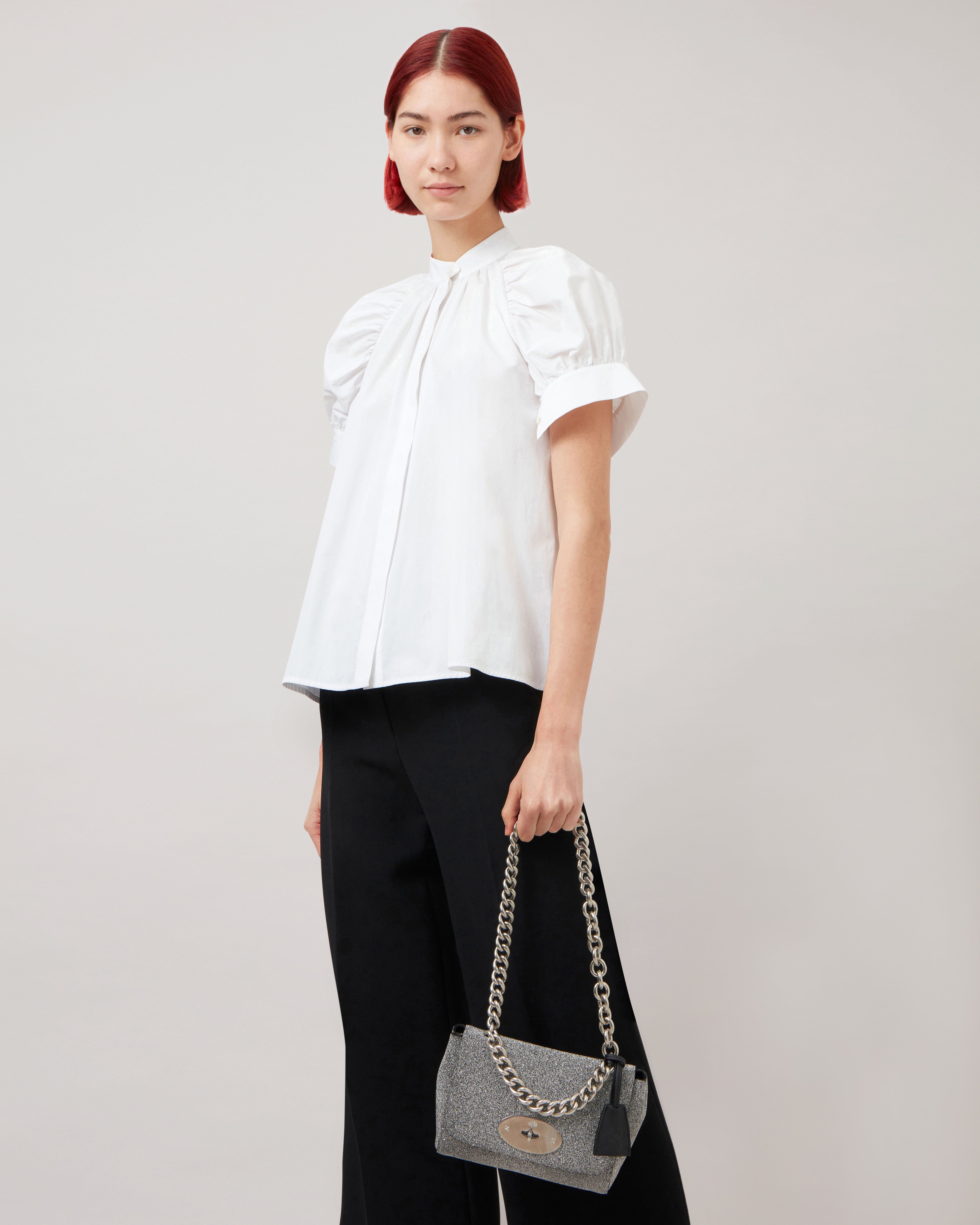 Top Handle Lily | Silver Sparkling Crystal and Silky Calf | Lily | Mulberry