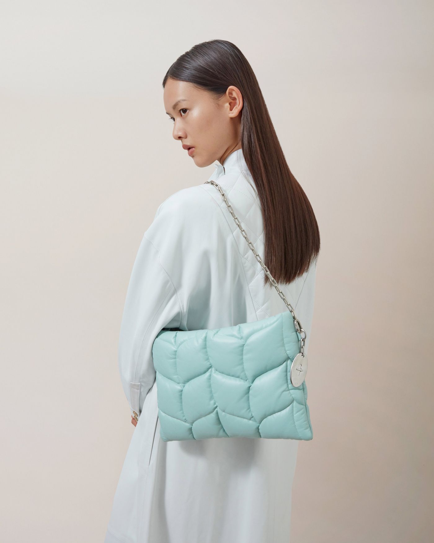 Softie Clutch | Acrylic Green Pillow Effect Nappa Leather | Softie ...