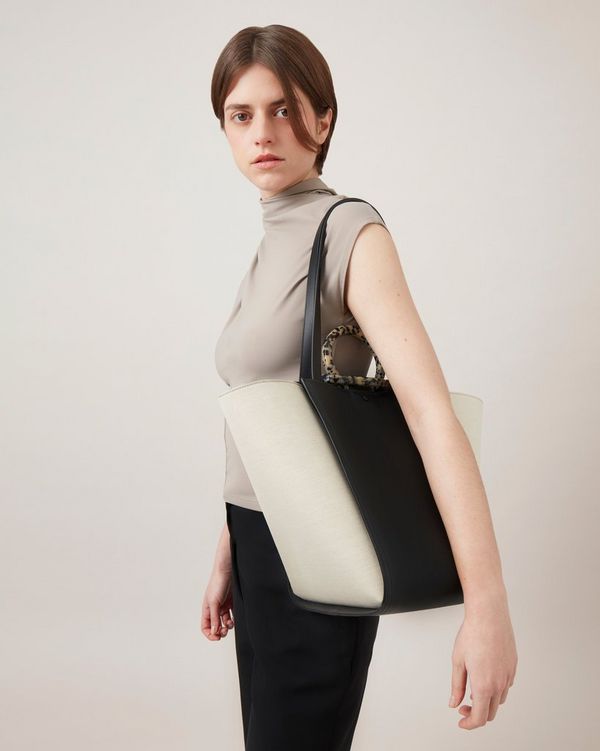 Rider's Top Handle Bag | Black & Ecru Classic Smooth Calf & Canvas ...