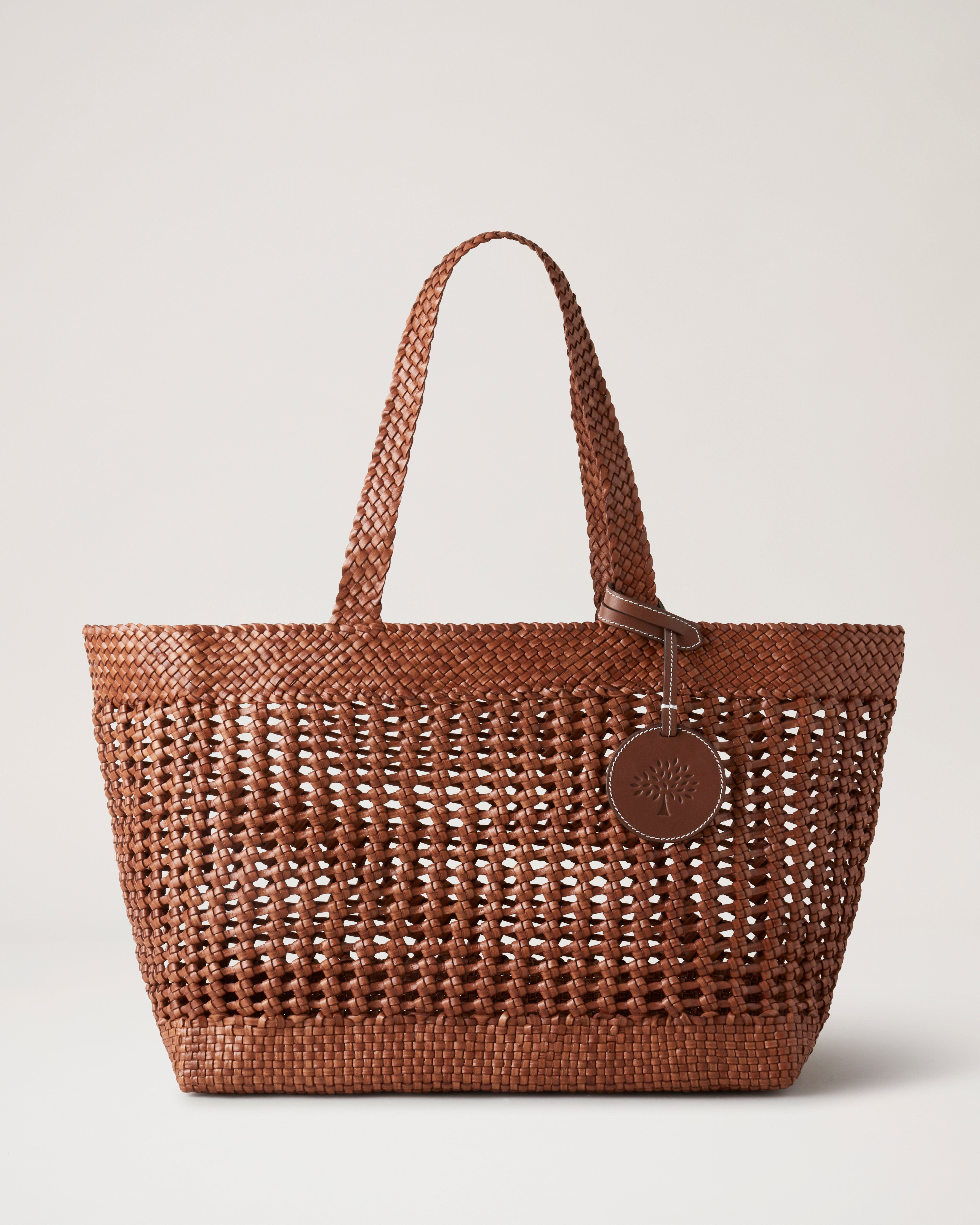 Large Woven Leather Tote | Vintage Oak Bovine Leather | Summer Home ...