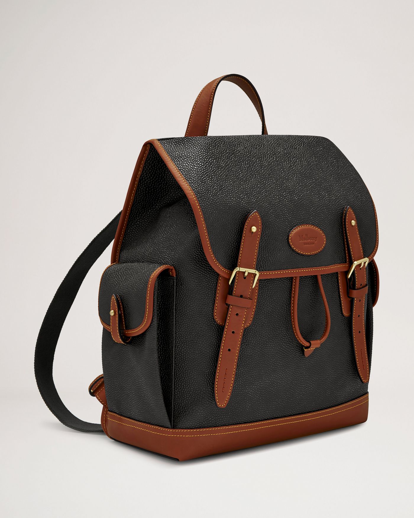Heritage Backpack | Black & Cognac Eco Scotchgrain | Men | Mulberry