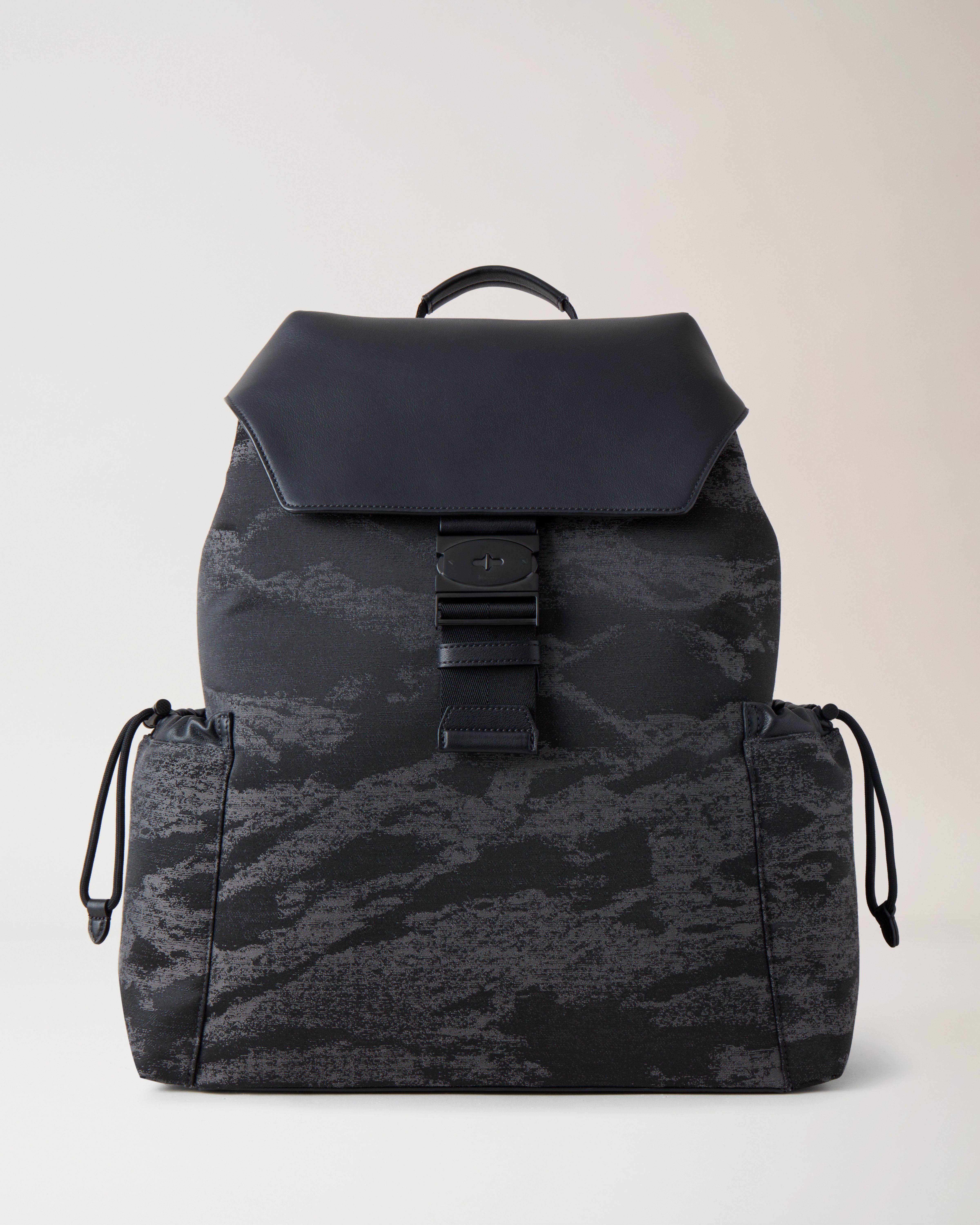 Utility Postman's Buckle Backpack | Black & Grey Rocky Jacquard Silky ...
