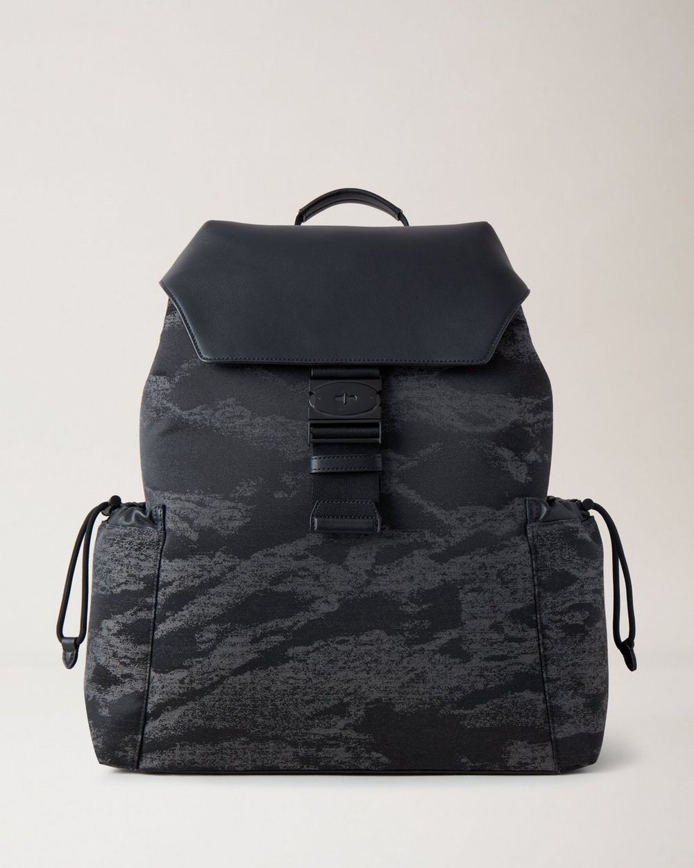 Utility Postman's Buckle Backpack | Black & Grey Rocky Jacquard Silky ...