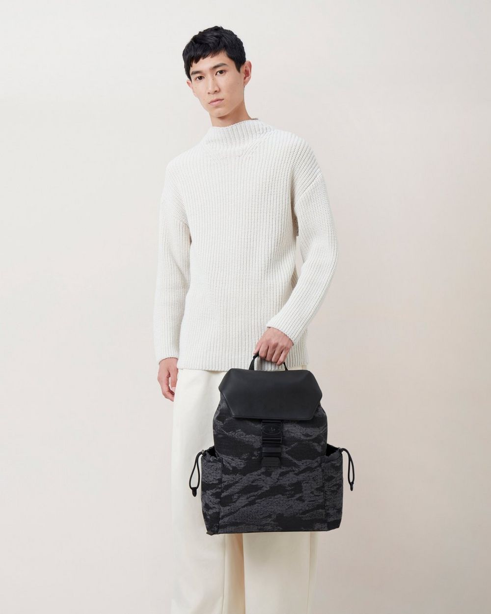 Utility Postman's Buckle Backpack | Black & Grey Rocky Jacquard Silky ...