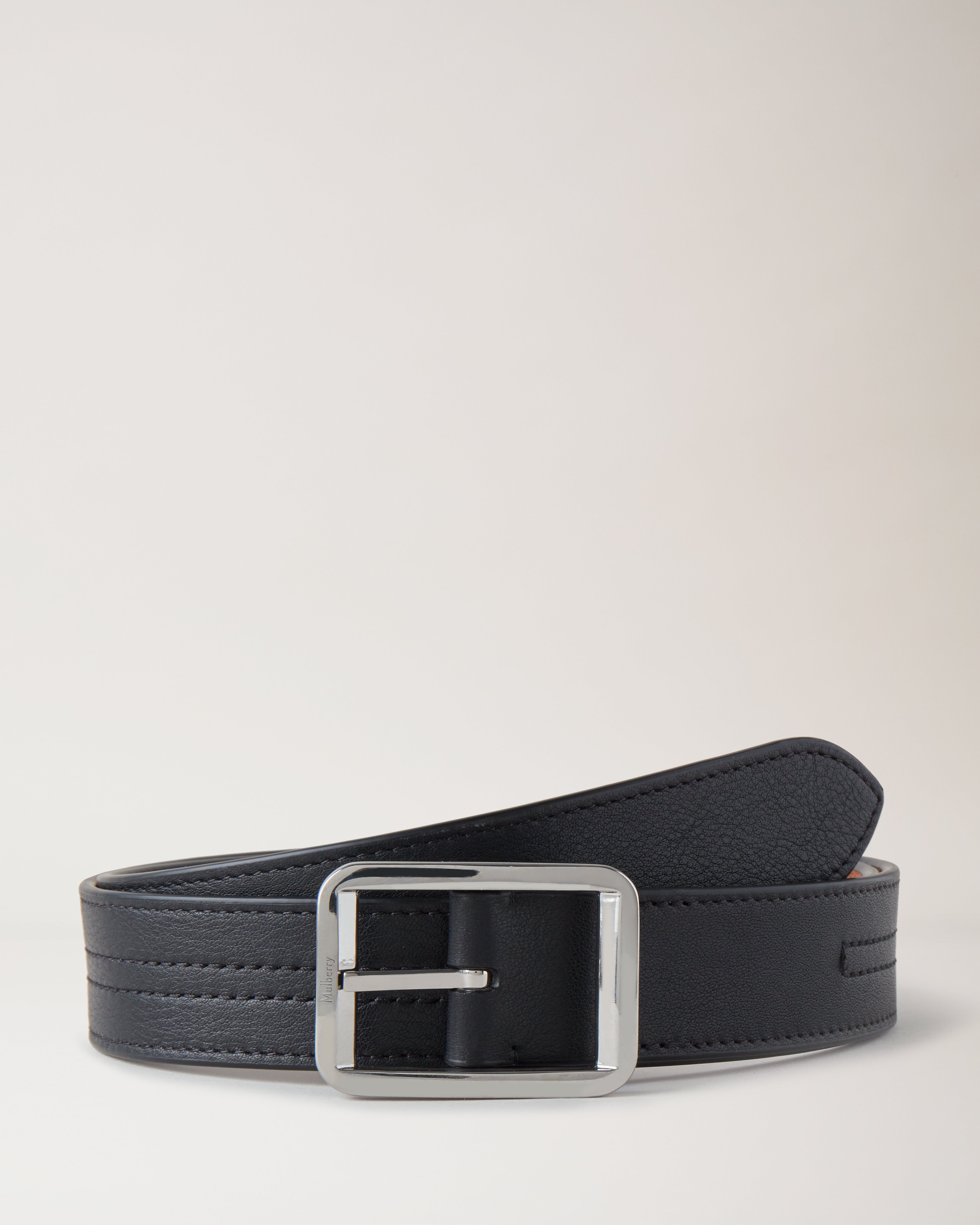 Mulberry | Stitched Reversible Belt | Black Silky Calf | Men