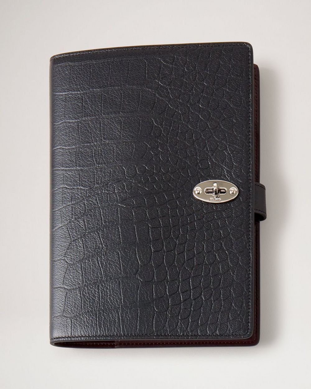 Postman's Lock Notebook Cover | Black Soft Printed Croc | Women | Mulberry