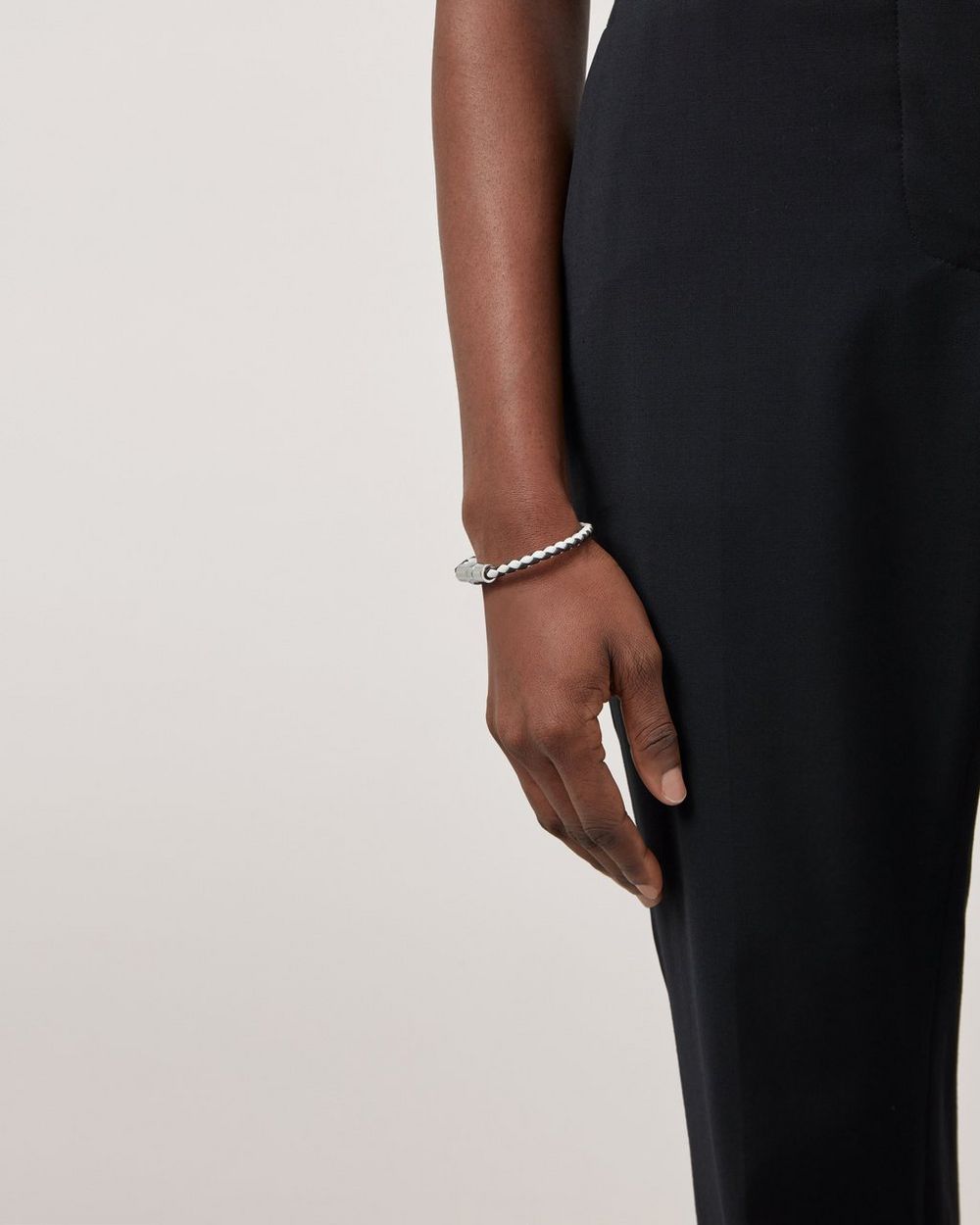 Iris Leather Bracelet | Ebony & White Silky Calf & Gold plated ...