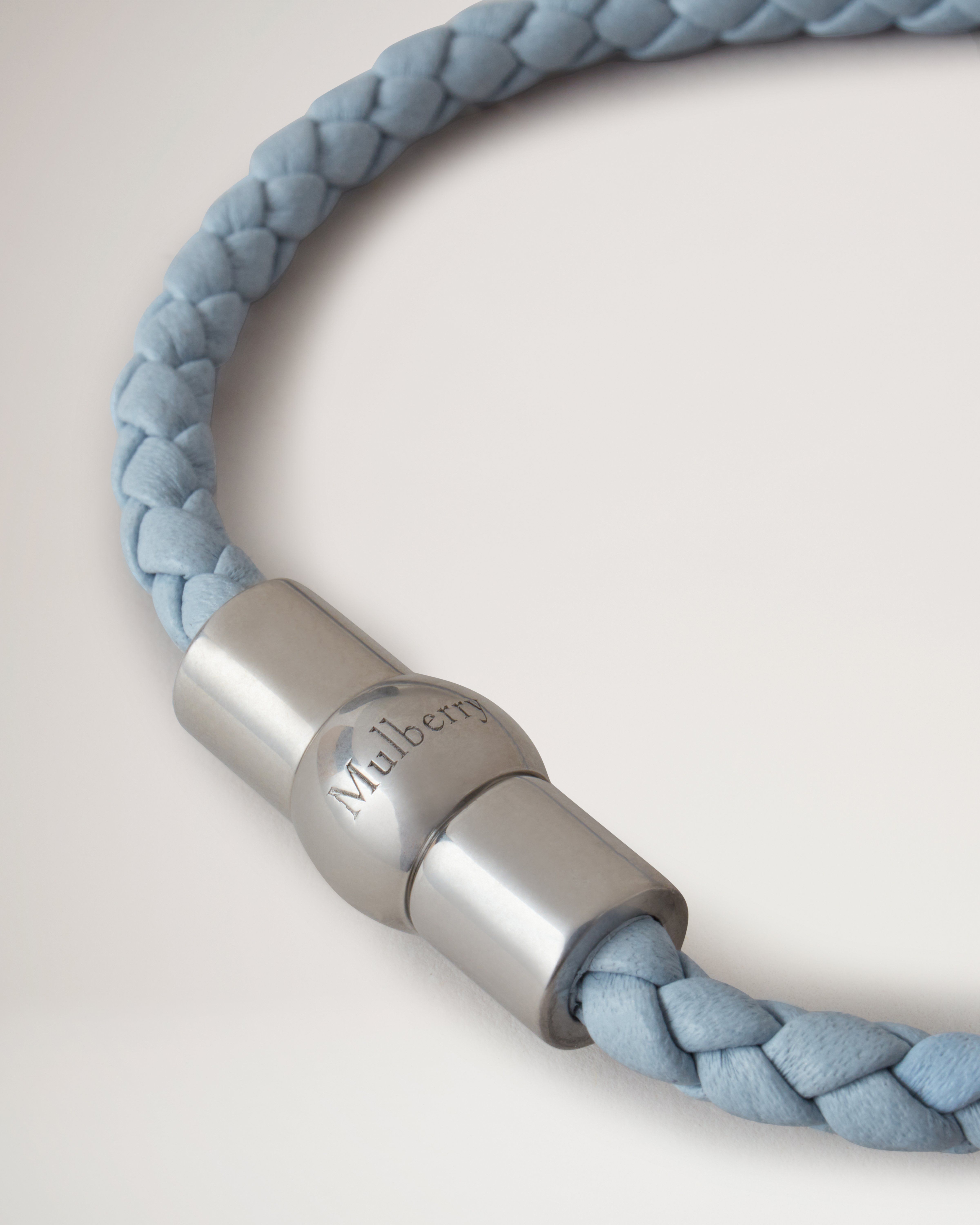 Iris Leather Bracelet | Poplin Blue Heavy Grain & Stainless Steel ...