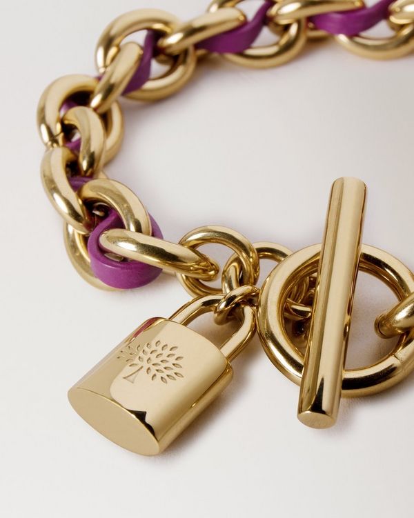 Mulberry | Lily Leather Chain Bracelet Small | Orchid Bloom Small Classic Grain & Plated ...