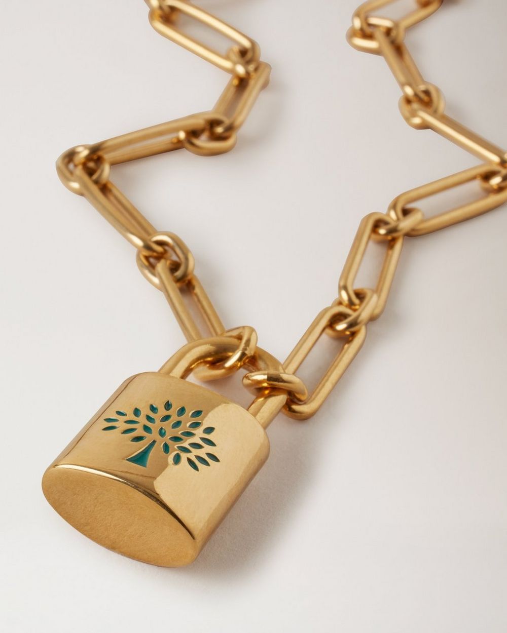 Padlock Tree Necklace | Mulberry Green Gold Plated Brass & Enamel ...