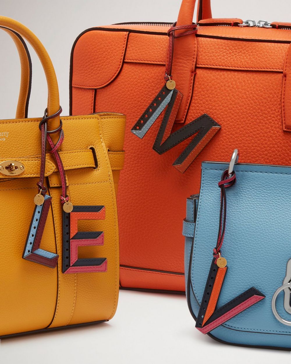 Tri-Colour Leather Keyring - E | Midnight Silky Calf | Personalisation ...
