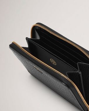 Mulberry Plaque Small Zip Around Purse | Black Small Classic Grain ...