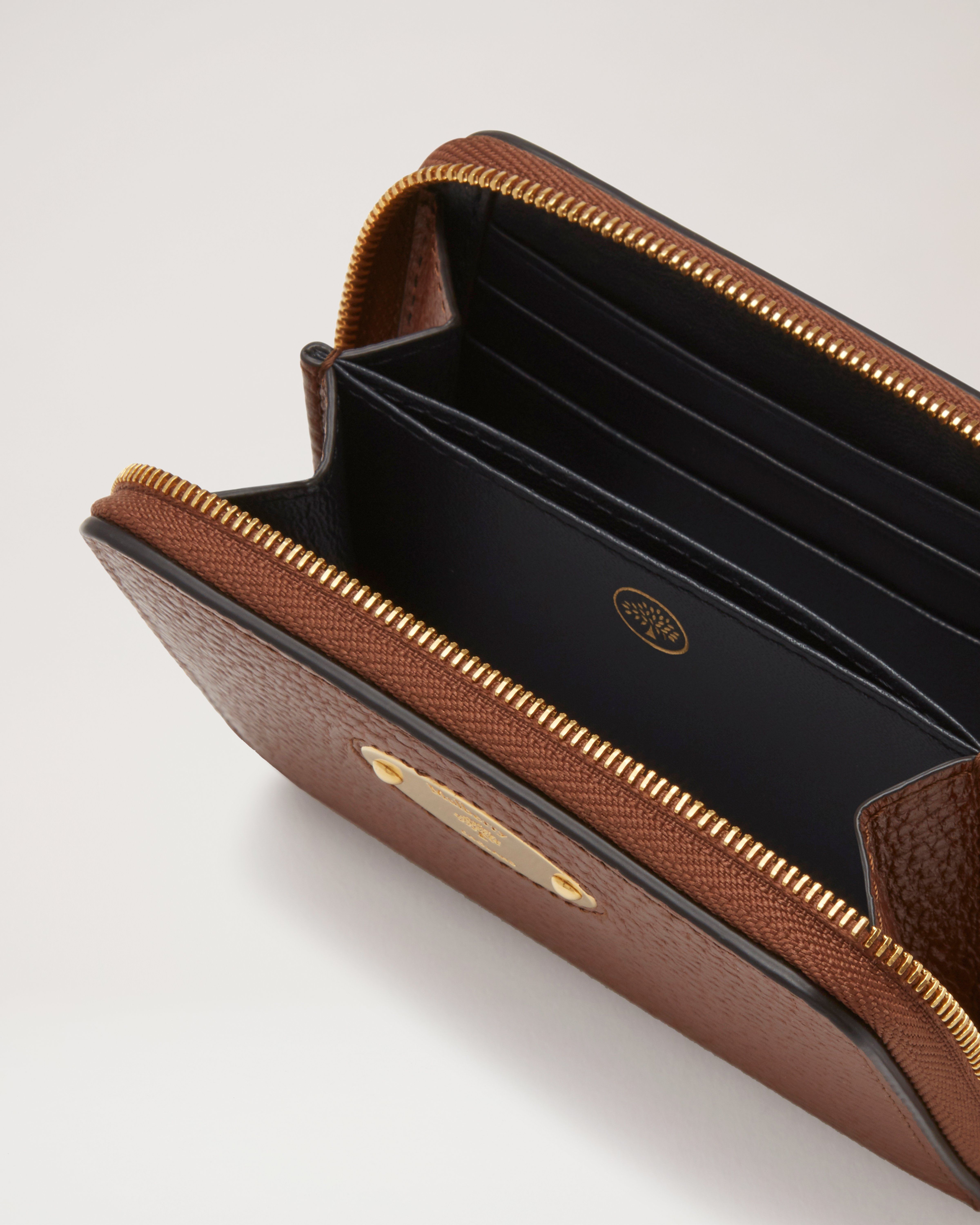 Mulberry Plaque Small Zip Around Purse | Oak Natural Grain Leather ...