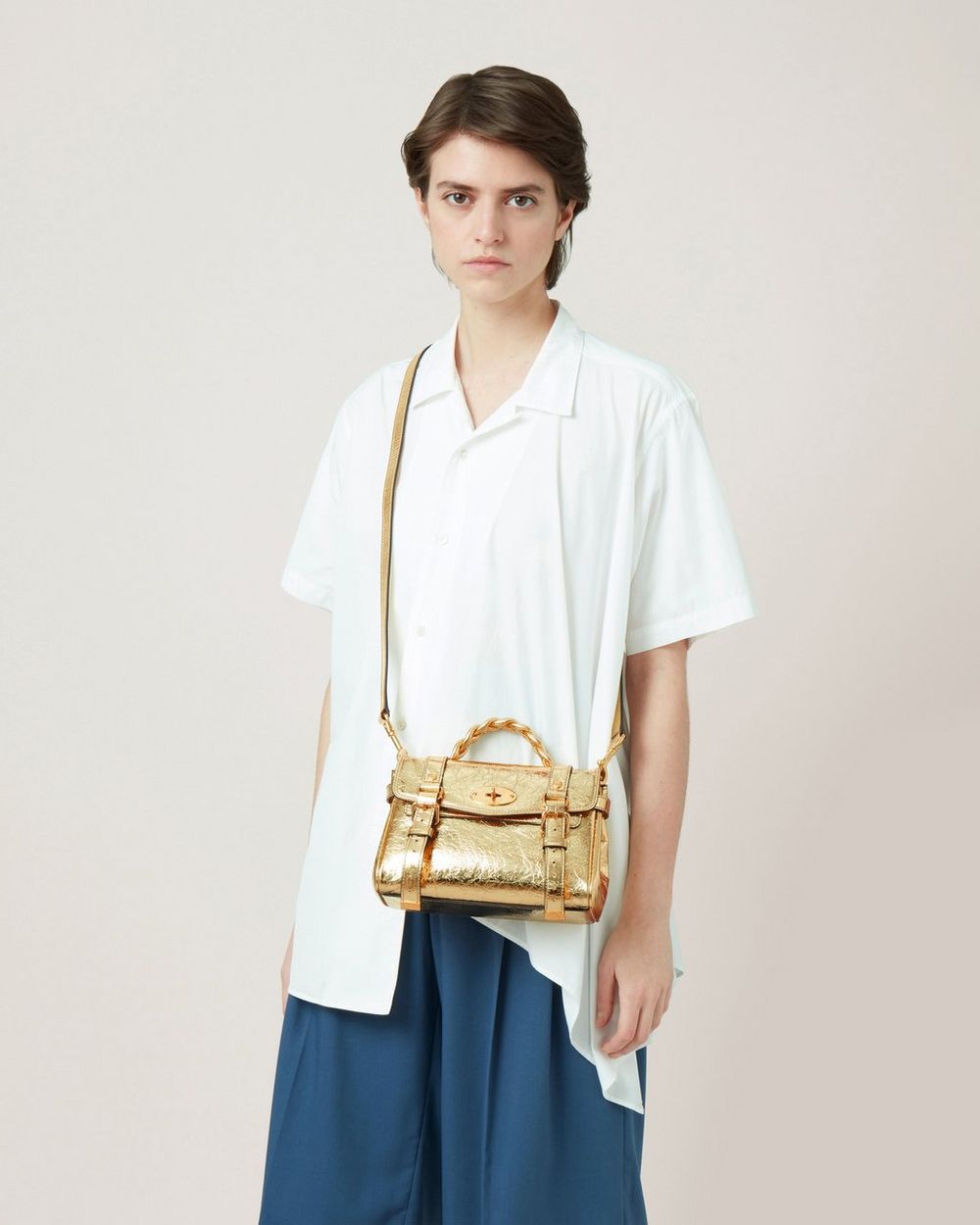 Mini Alexa | Gold Crushed Metallic Leather | Women | Mulberry