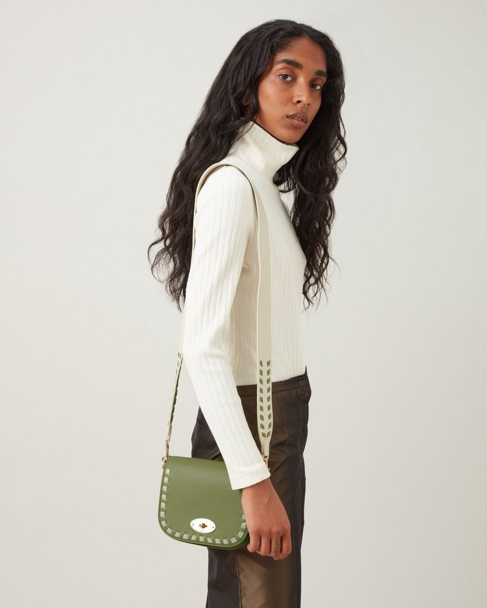 Small Darley Satchel | Summer Khaki & Chalk Whip Stitch | Women | Mulberry