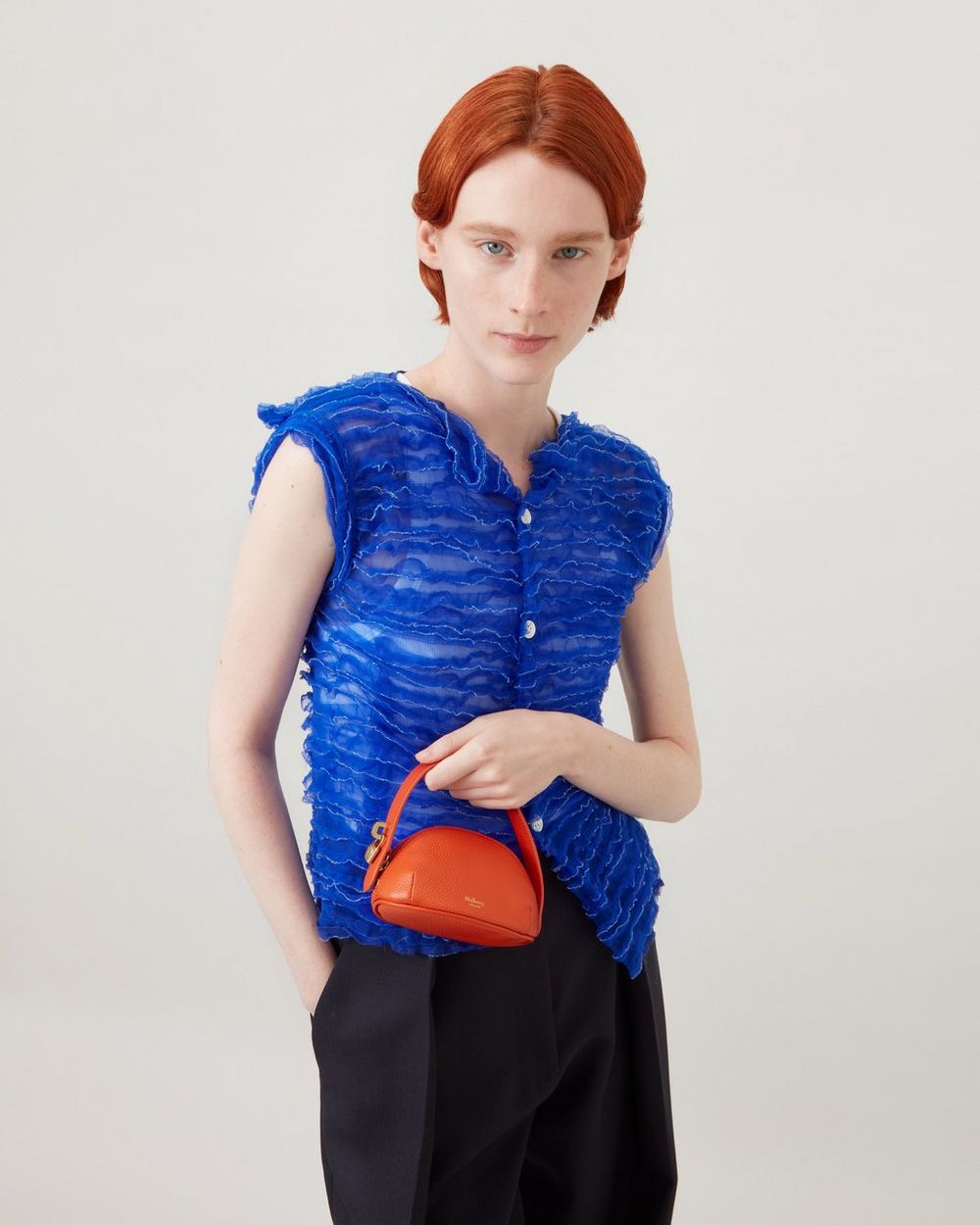 Billie Mini Pouch with Top Handle | Coral Orange Small Classic Grain ...