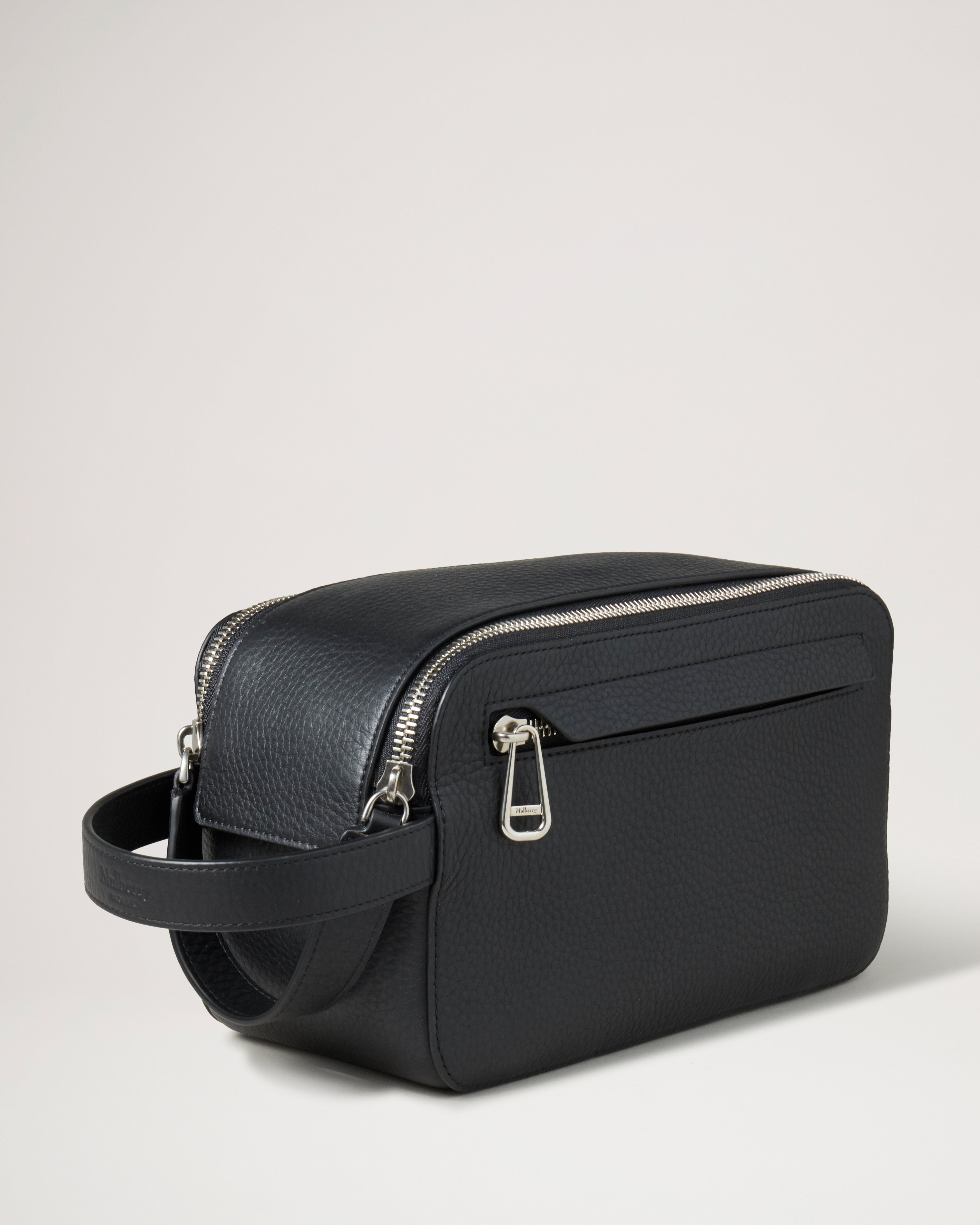 Double Zip Wash Case | Black Heavy Grain | Men | Mulberry