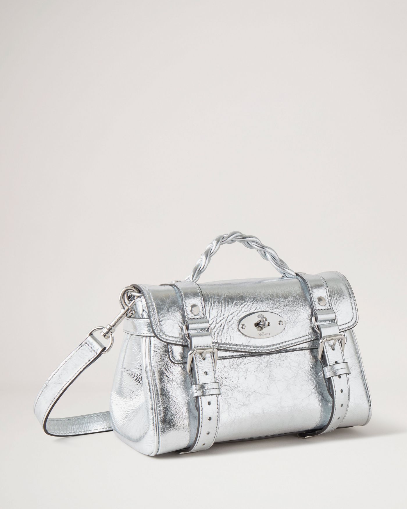 Mini Alexa | Silver Crinkled Metallic Leather | Family | Mulberry