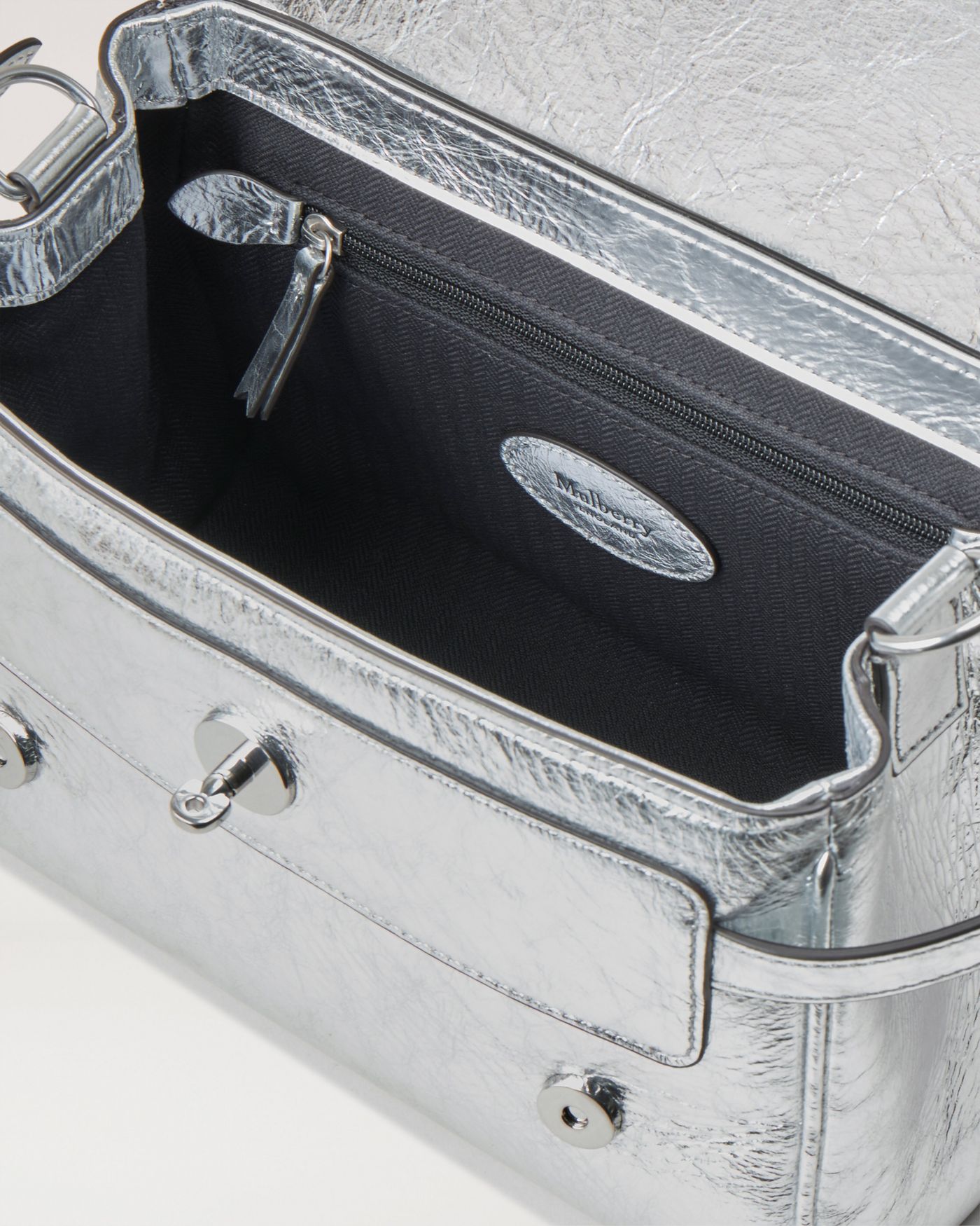 Mini Alexa | Silver Crinkled Metallic Leather | Family | Mulberry