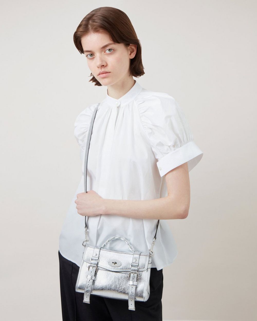 Mini Alexa | Silver Crinkled Metallic Leather | Family | Mulberry