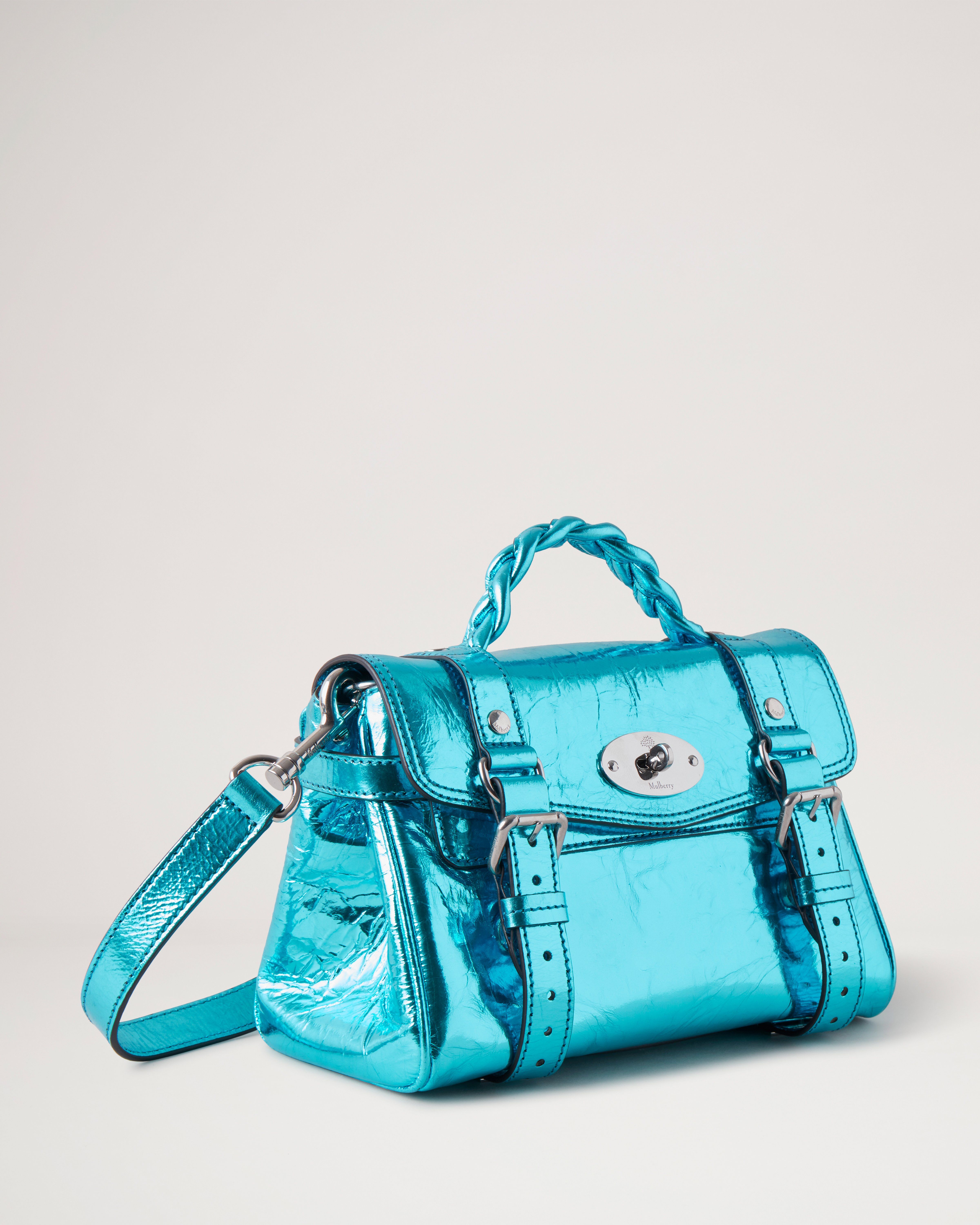 Mini Alexa | Portobello Blue Crinkled Metallic Leather | Family | Mulberry