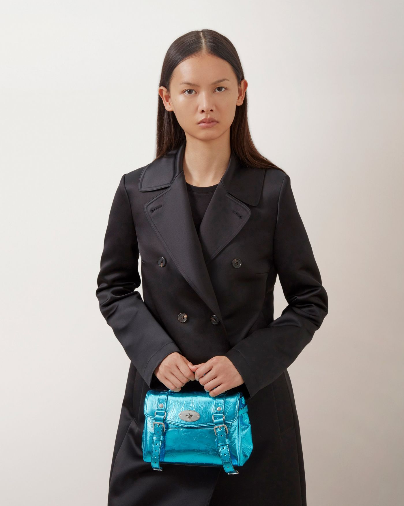 Mini Alexa | Portobello Blue Crinkled Metallic Leather | Family | Mulberry