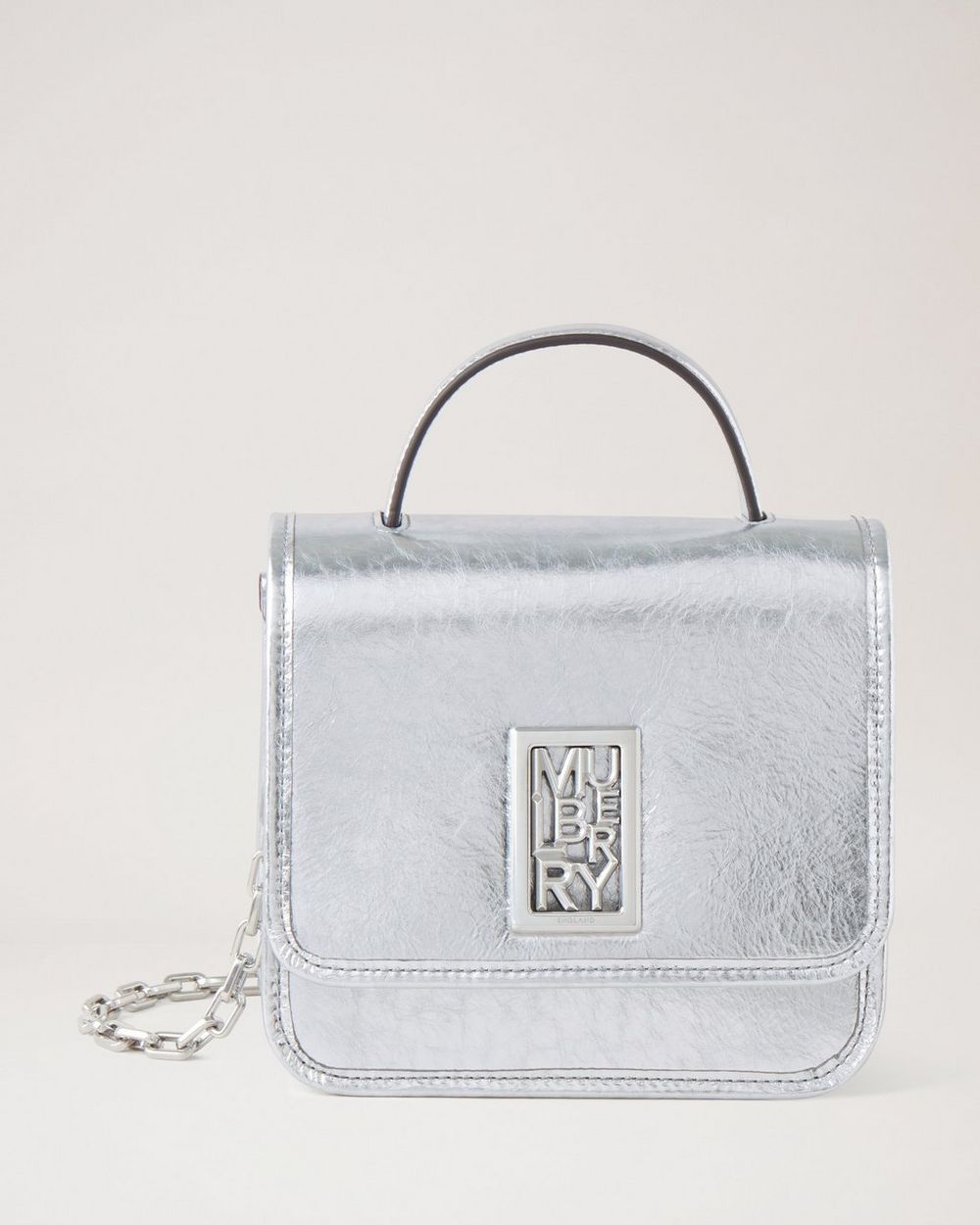 Sadie Square | Silver Crinkled Metallic Leather | Sadie | Mulberry