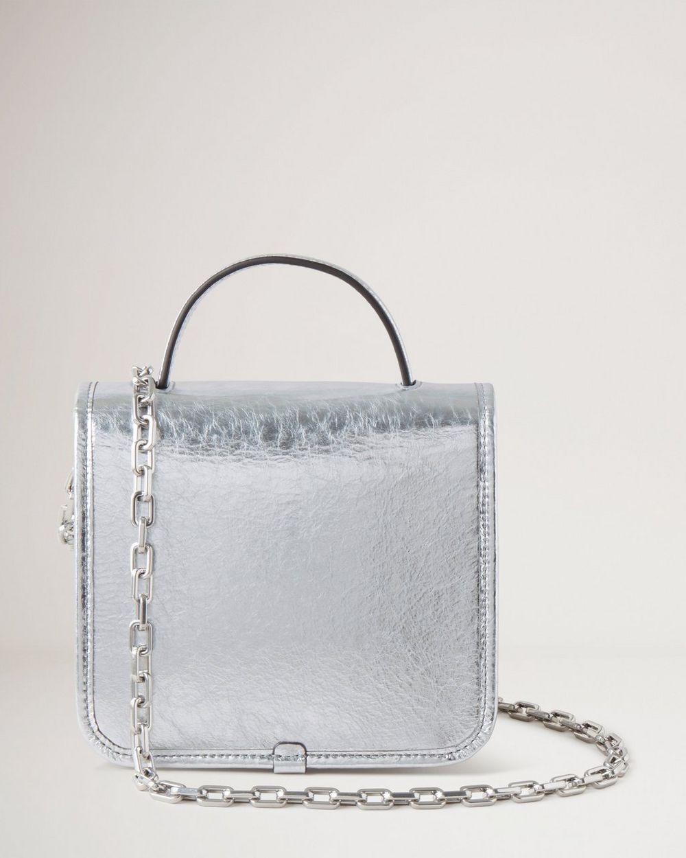 Sadie Square | Silver Crinkled Metallic Leather | Sadie | Mulberry