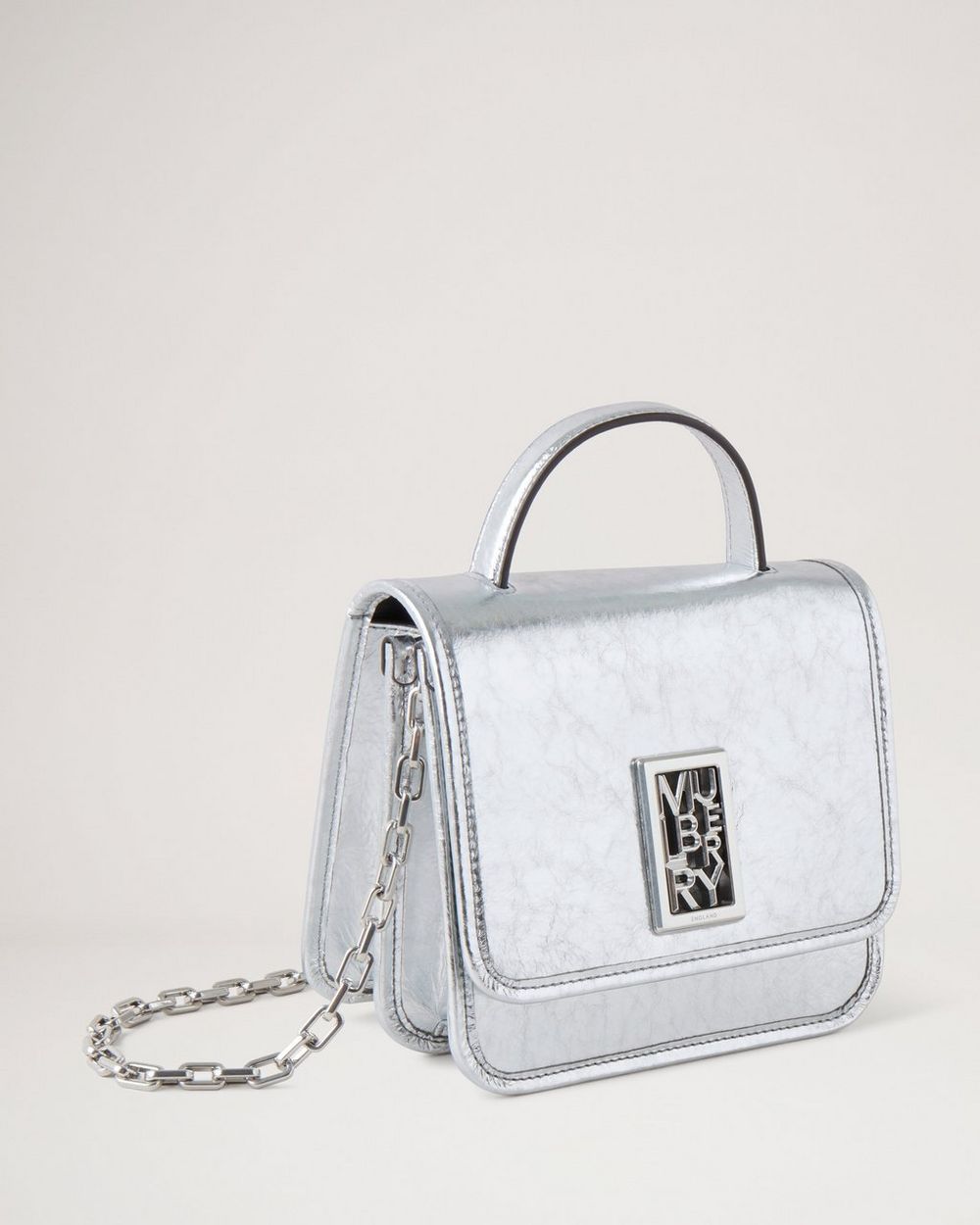 Sadie Square | Silver Crinkled Metallic Leather | Sadie | Mulberry