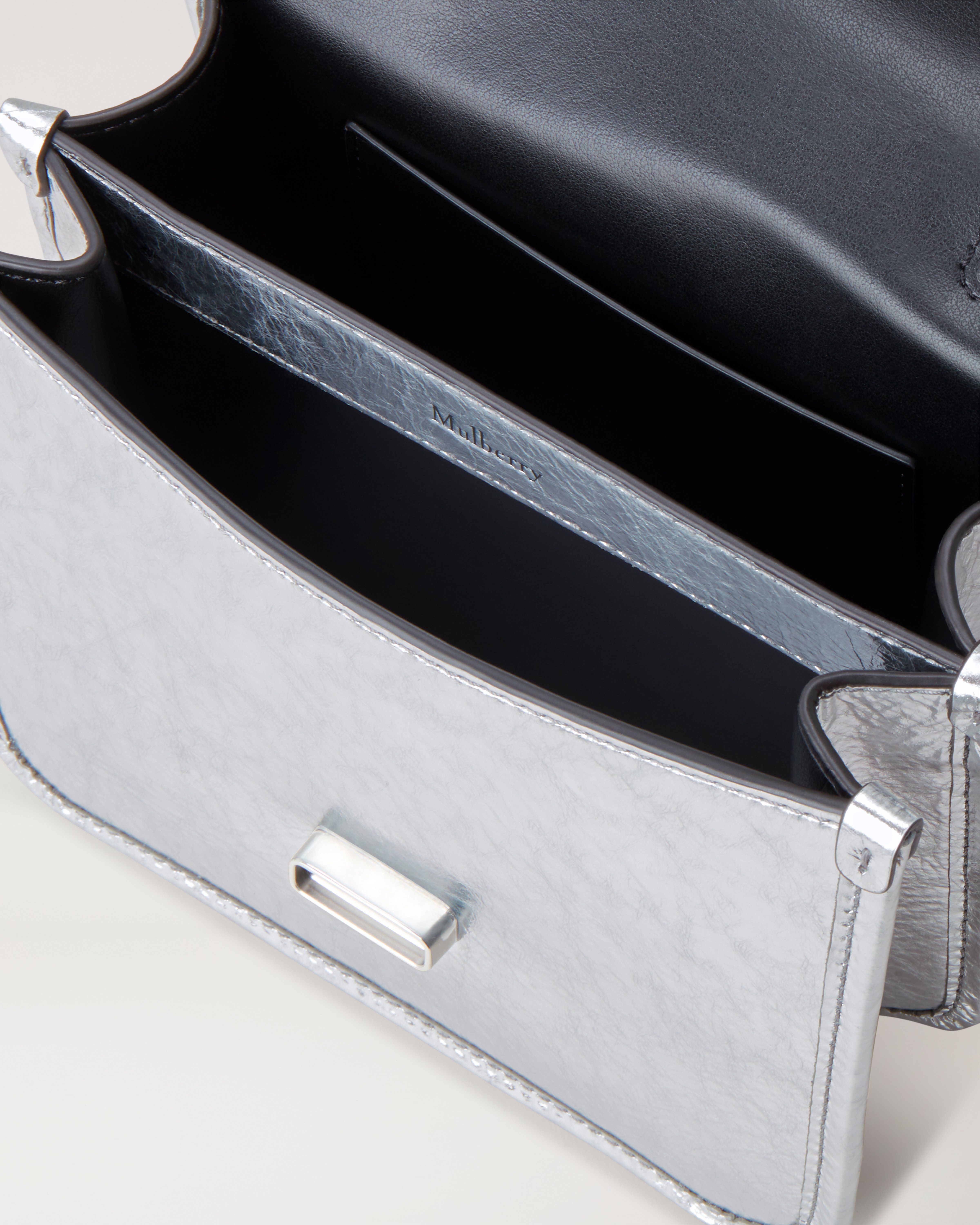 Sadie Square | Silver Crinkled Metallic Leather | Sadie | Mulberry