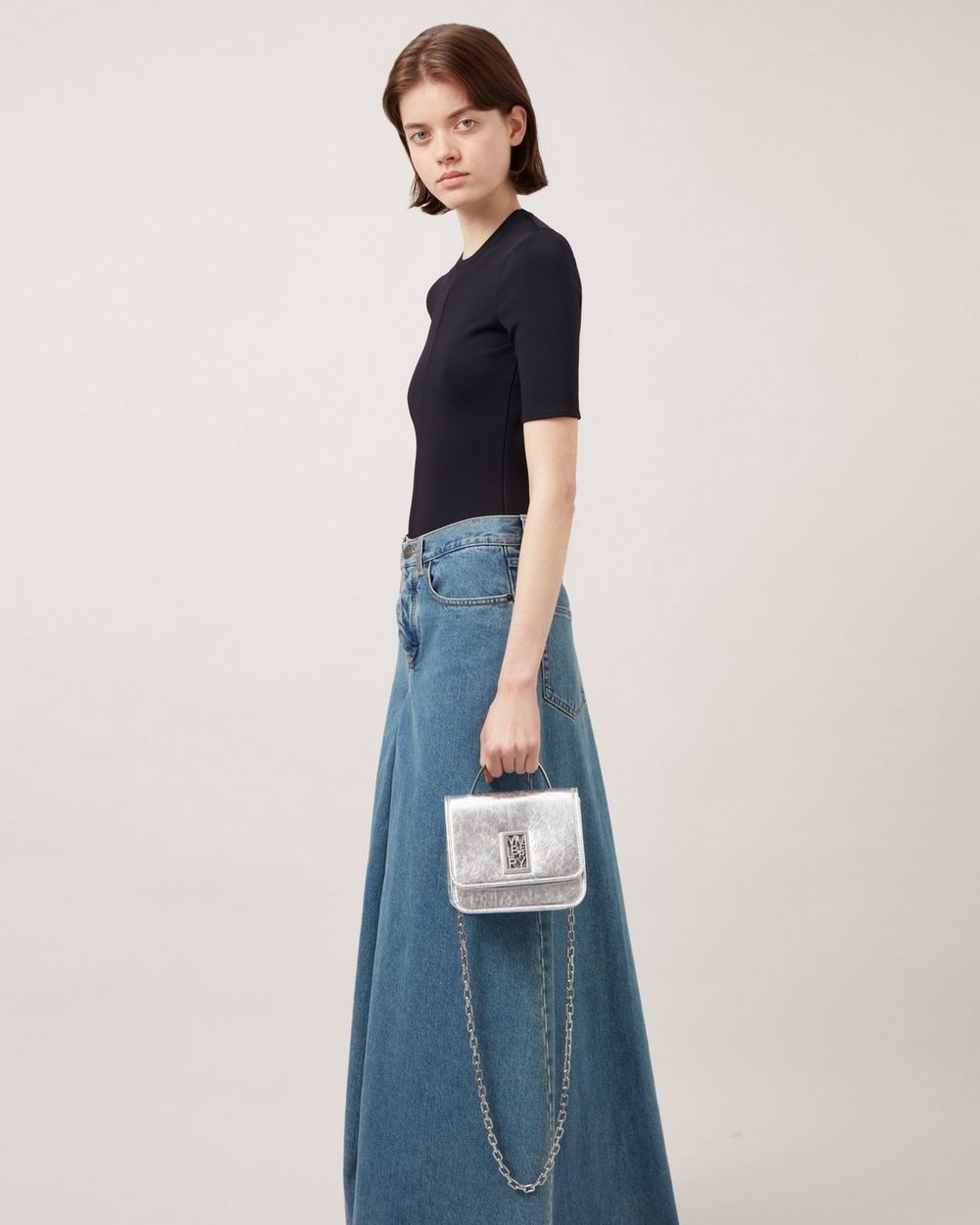 Sadie Square | Silver Crinkled Metallic Leather | Sadie | Mulberry