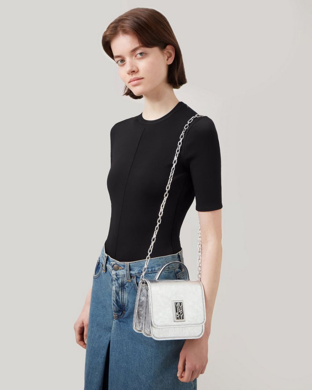 Sadie Square | Silver Crinkled Metallic Leather | Sadie | Mulberry