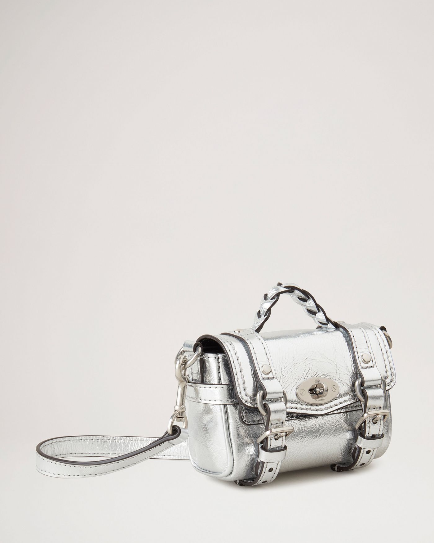 Micro Alexa | Silver Crinkled Metallic Leather | Family | Mulberry