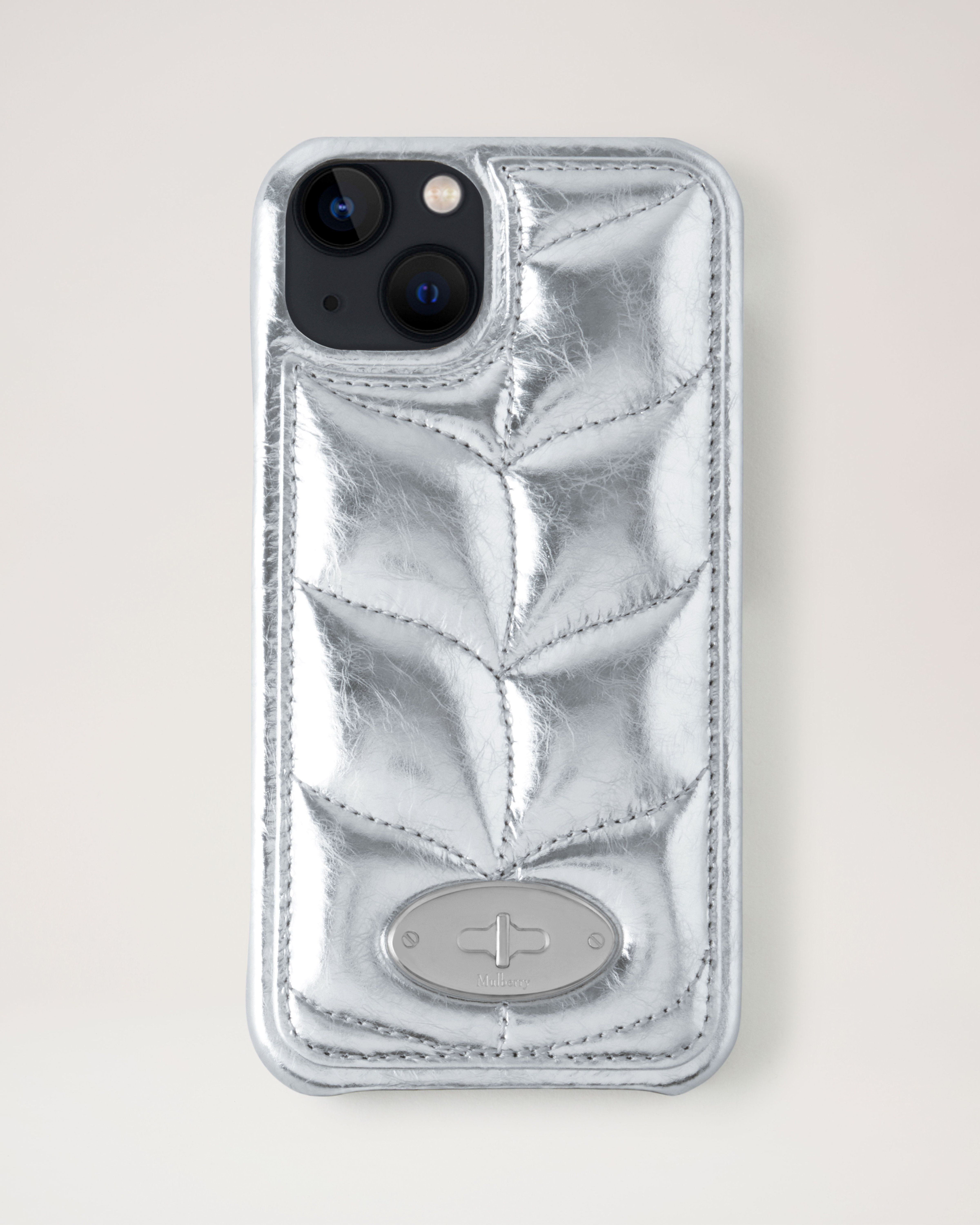 Softie iPhone 13 Case | Silver Crinkled Metallic Leather | Softie ...