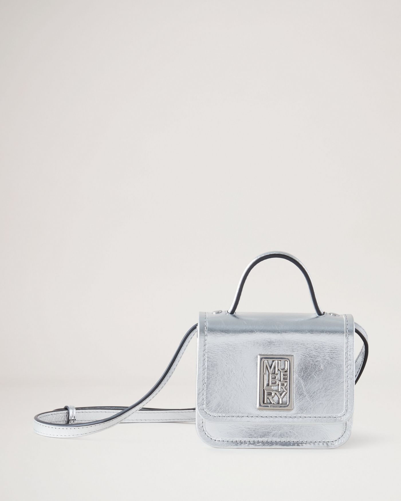Micro Sadie Square | Silver Crinkled Metallic Leather | Sadie | Mulberry