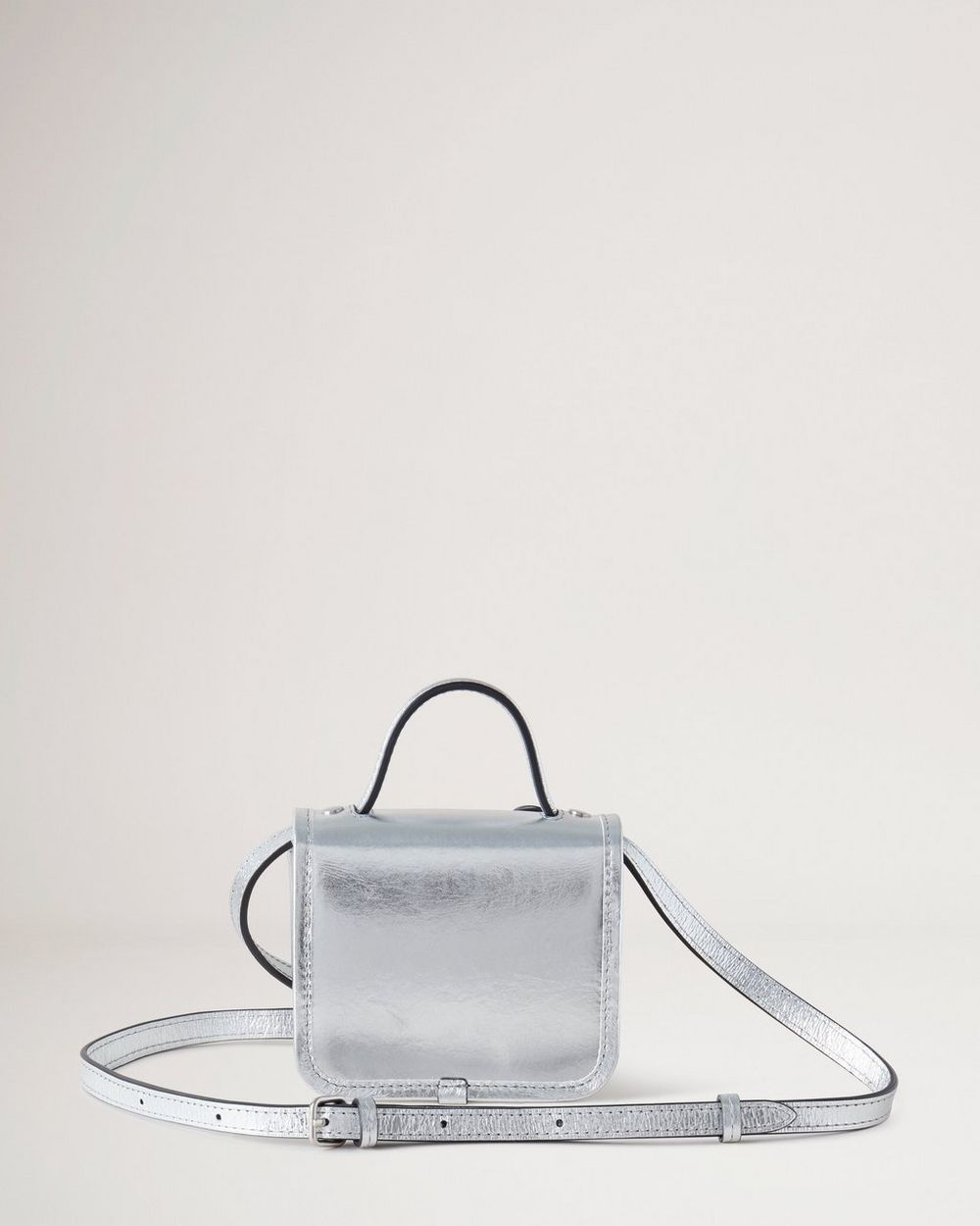 Micro Sadie Square | Silver Crinkled Metallic Leather | Sadie | Mulberry