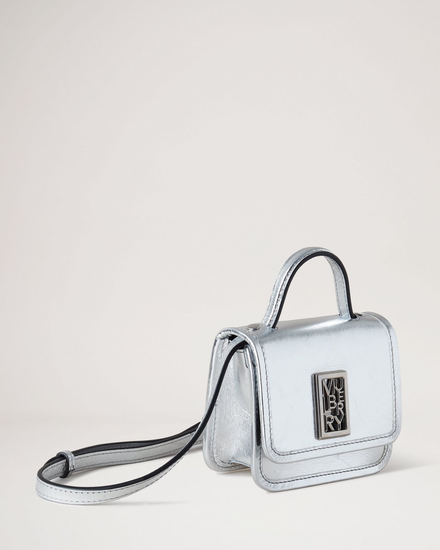 Micro Sadie Square | Silver Crinkled Metallic Leather | Sadie | Mulberry