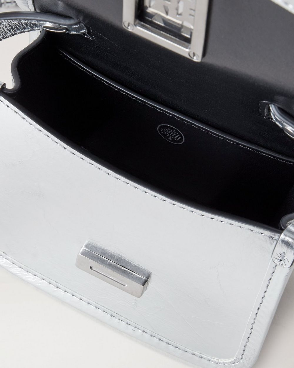 Micro Sadie Square | Silver Crinkled Metallic Leather | Sadie | Mulberry